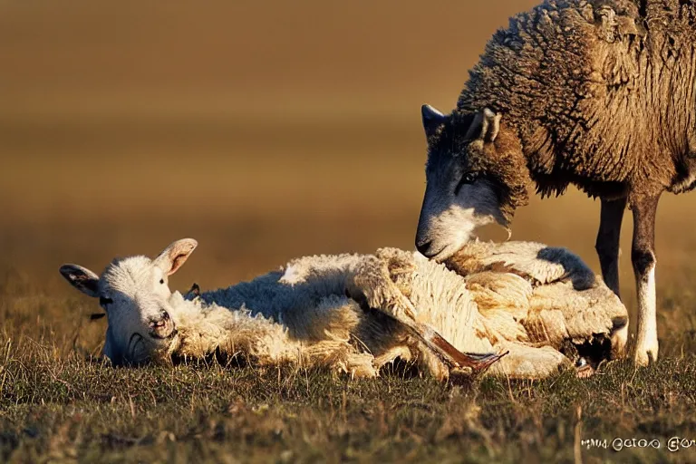 Wolf Eating Sheep