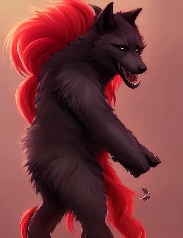 Krea Character Concept Art Of A Black Anthropomorphic Male Furry Wolf